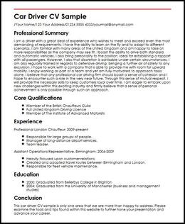 Car Driver CV Sample MyPerfectCV