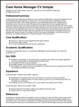 It Manager Cv Examples Uk Care Home Manager Cv Sample Gambaran