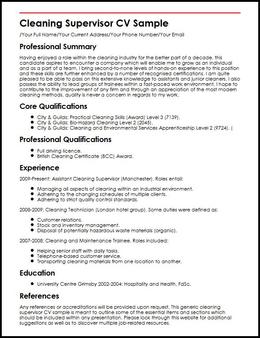 Cleaning Supervisor CV Sample MyPerfectCV
