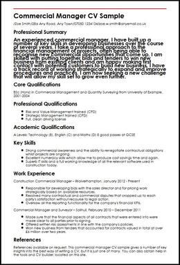 Commercial Manager CV Sample MyPerfectCV