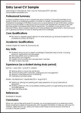 Entry Level CV Sample MyPerfectCV
