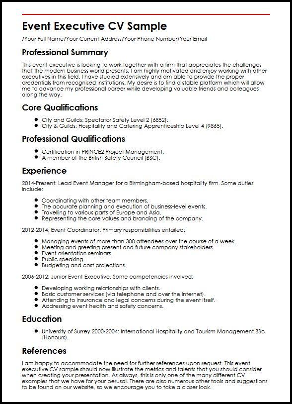 Event Executive CV Example - myPerfectCV