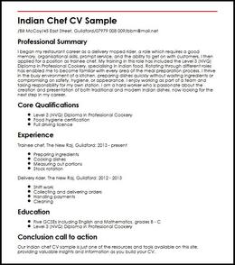 Indian Chef CV Sample MyPerfectCV