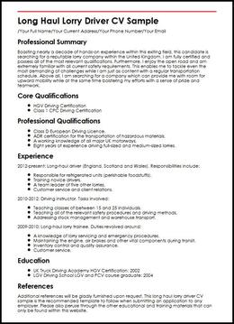 Long Haul Lorry Driver CV Example MyPerfectCV