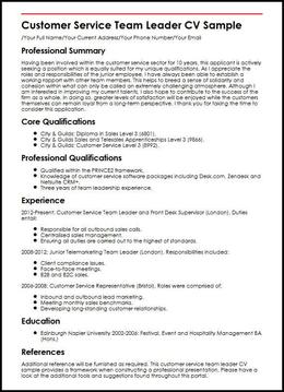 Customer Service Team Leader CV Sample MyperfectCV