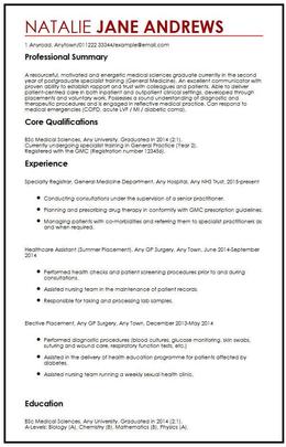 CV Example For Medical Students CV Sample MyPerfectCV