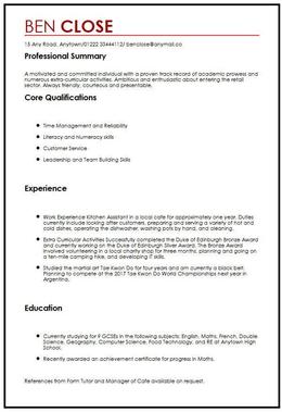 CV Sample For Teenagers MyPerfectCV