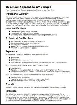 Electrical Apprentice CV Sample MyperfectCV