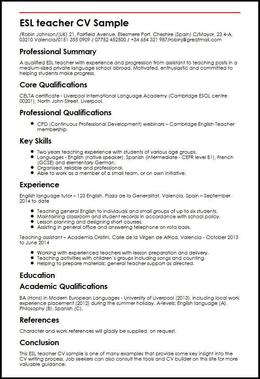 ESL Teacher CV Sample MyperfectCV