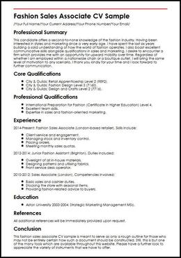 Cv Template Fashion Retail Resume Templates Clothing Sales Associate