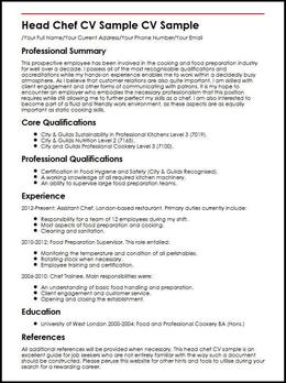Sample Of Cv Chef Chef CV Sample