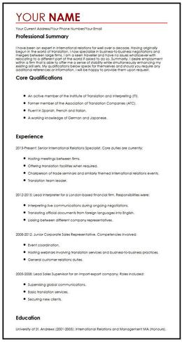 International CV Sample MyPerfectCV