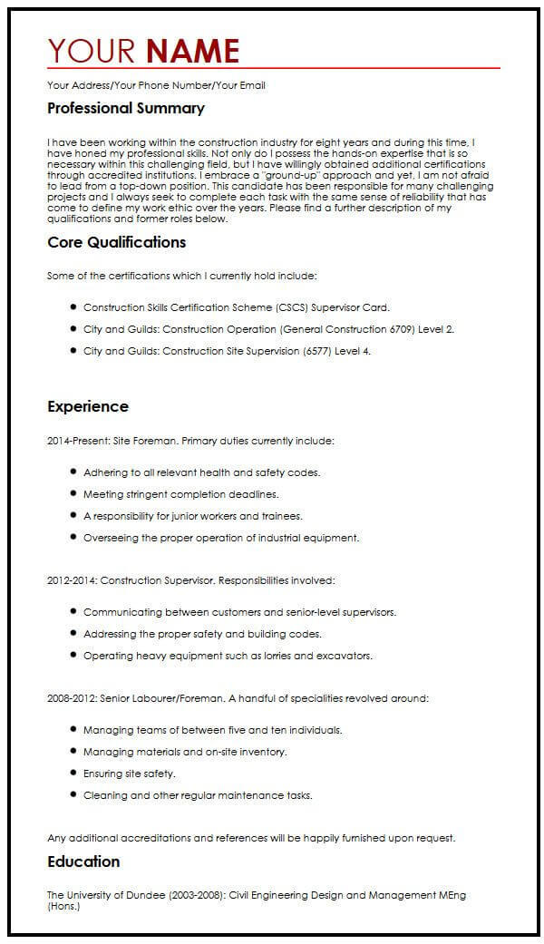 Good Cv Examples Uk 2012 Example CVs