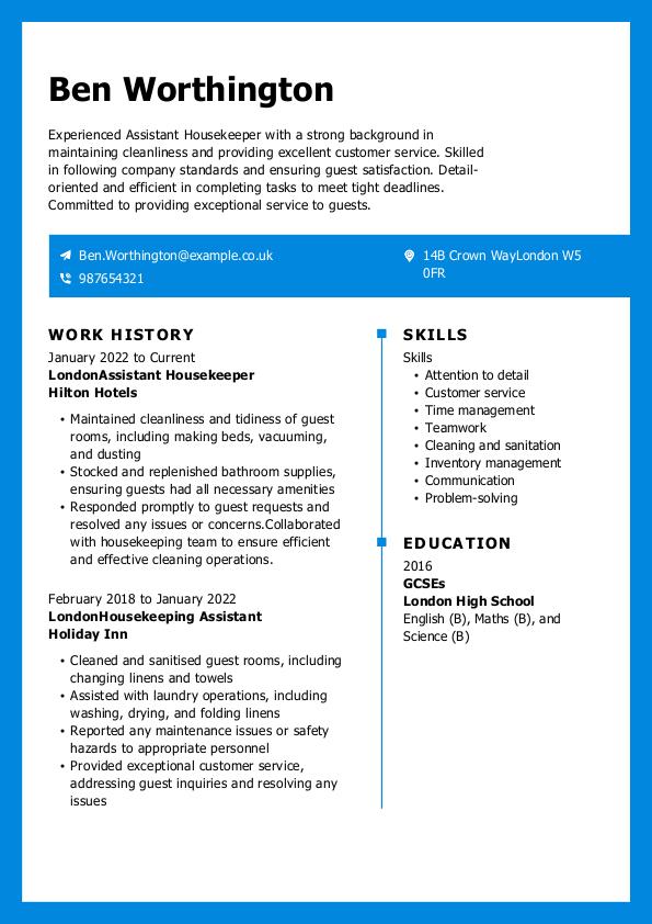 Household Assistant Sample Resume