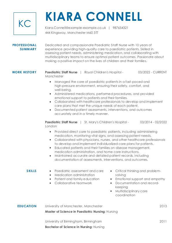 Paediatric staff nurse CV examples & templates | myPerfectCV Paediatric staff nurse CV examples & templates | myPerfectCV