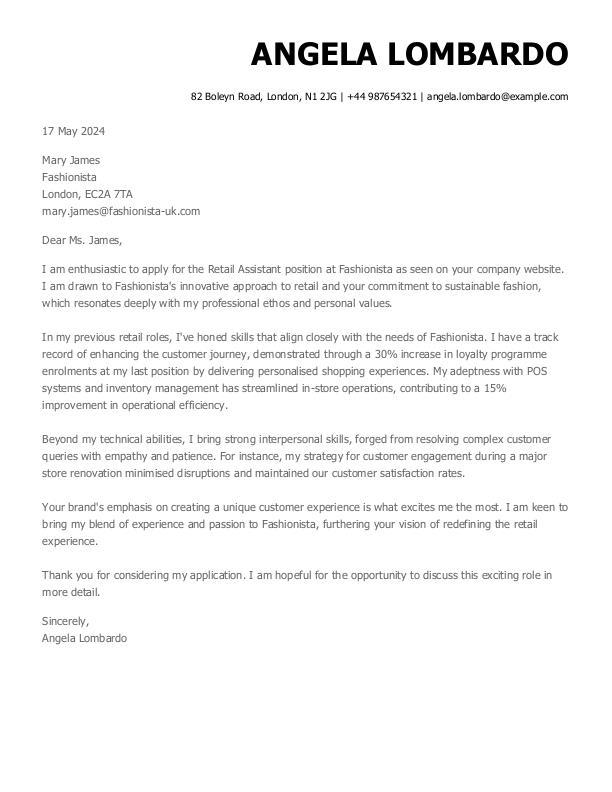 Cover Letter For Retail Position Shop Assistant Cover Letter Examples