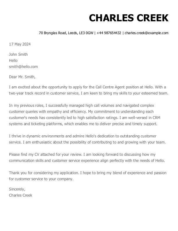 Customer Service Cover Letter Examples | MyPerfectCV