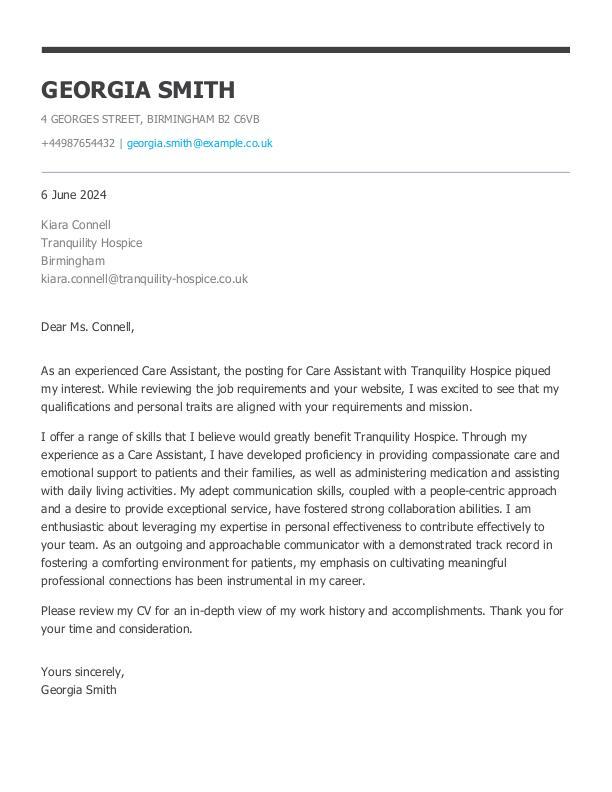 Care Assistant Cover Letter Examples and Tips | myPerfectCV