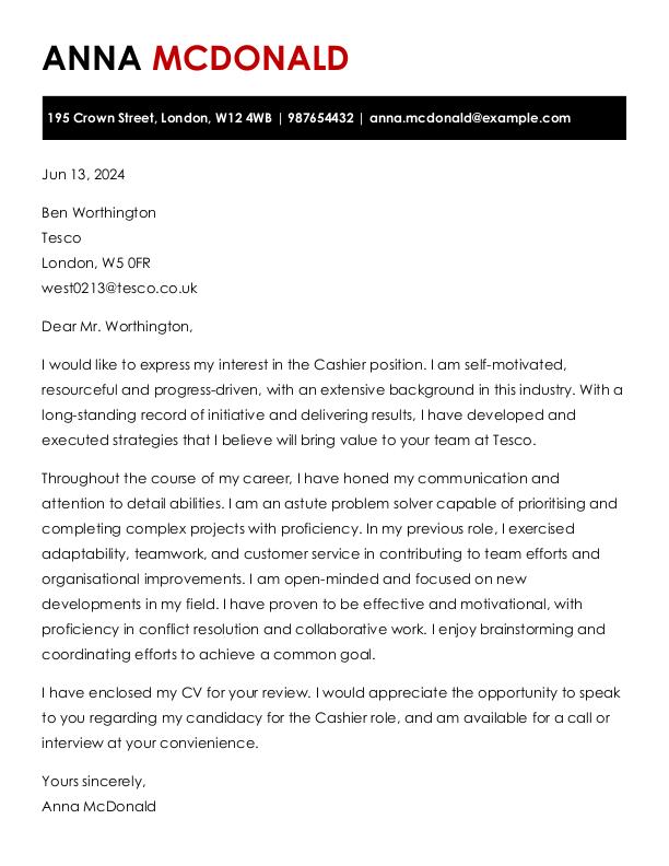 Retail Job Cover Letter Examples