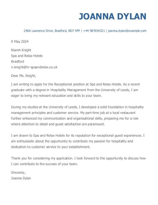 Graduate Cover Letter Examples | myPerfectCV