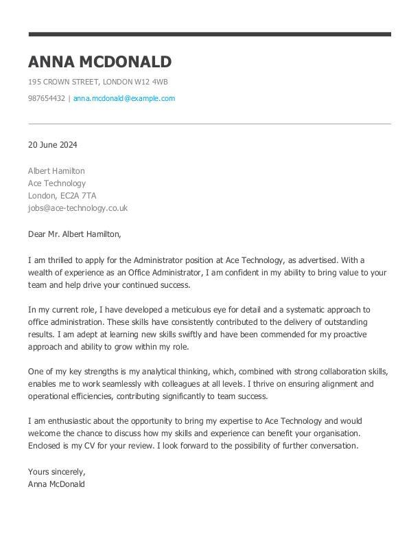 Admin Cover Letter Examples and Writing Guide | myPerfectCV