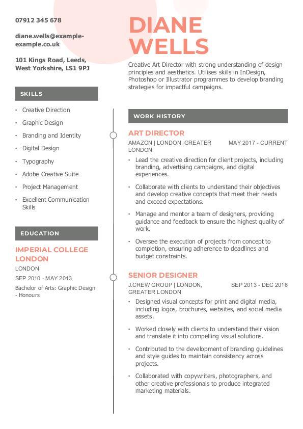 Arts CV Examples for All Art Jobs in 2025 | myPerfectCVv