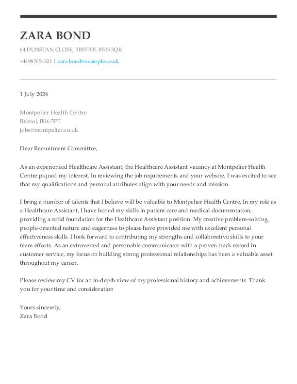 Healthcare Assistant Cover Letter Templates | myPerfectCV