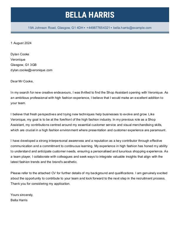 Shop Assistant Cover Letter Examples and Tips | myPerfectCV