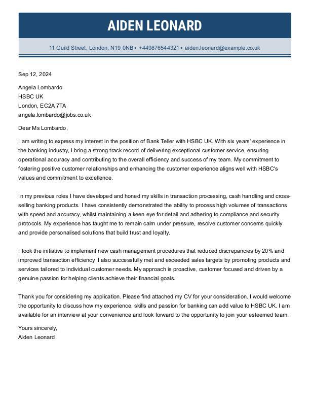 Banking Cover Letter Sample