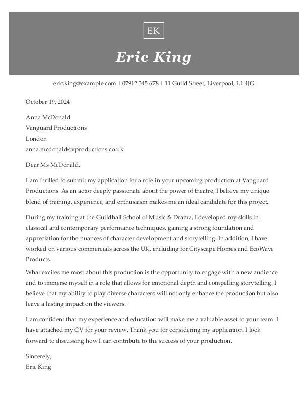 Acting Cover Letter Examples and Tips | myPerfectCV