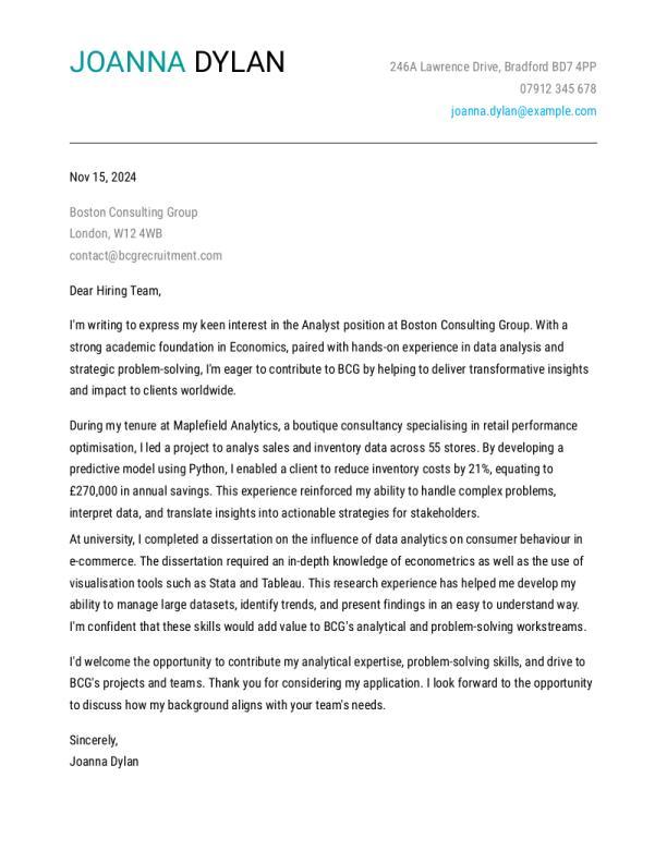 BCG Cover Letter Examples & Samples | myPerfectCV