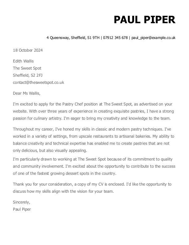 Chef Cover Letter Examples and Writing Tips | myPerfectCV
