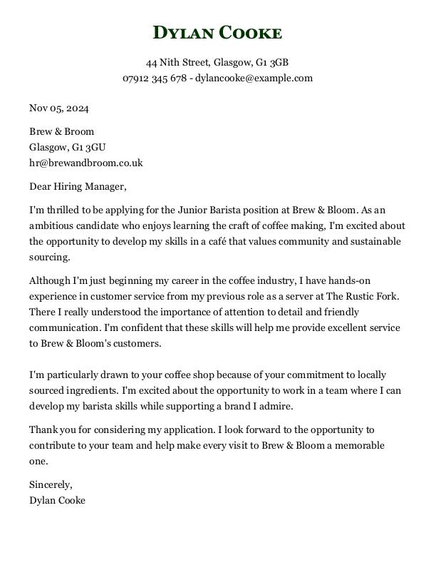 Coffee Shop Cover Letter Examples and Tips | myPerfectCV