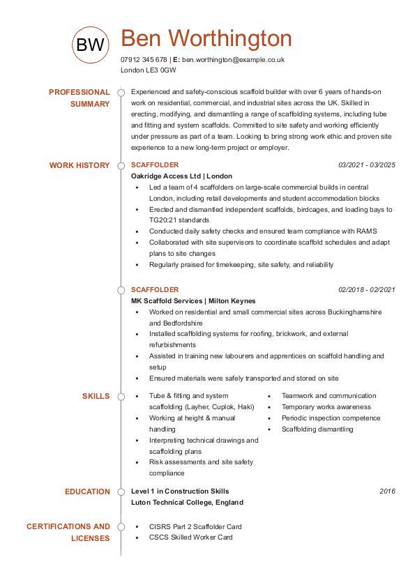 Scaffold builder CV examples & templates | myPerfectCV